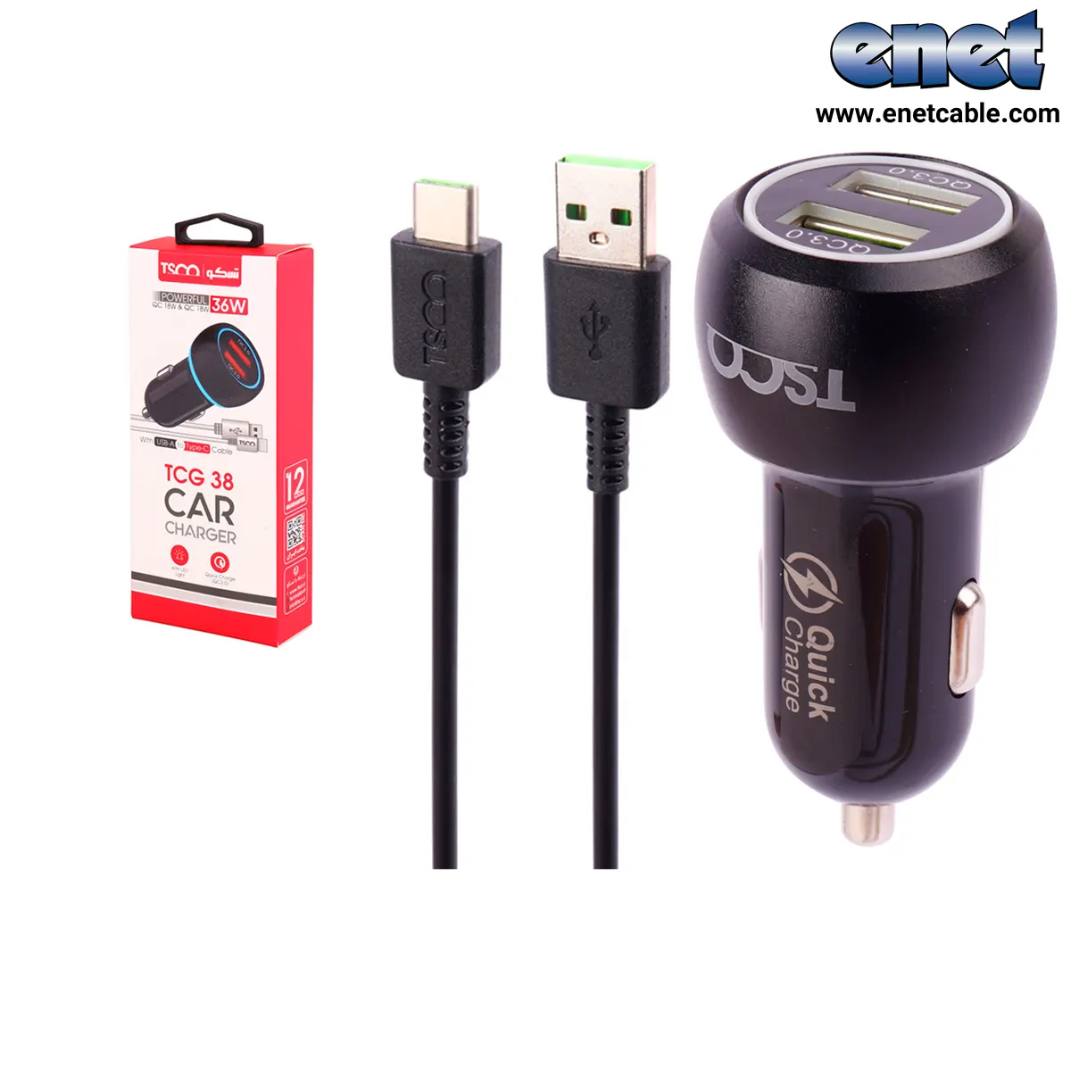 خرید و قیمت عمده شارژر فندکی تسکوTSCO TCG 38 36W همراه کابل تایپ سی ⭐️| فروشگاه ای‌نت