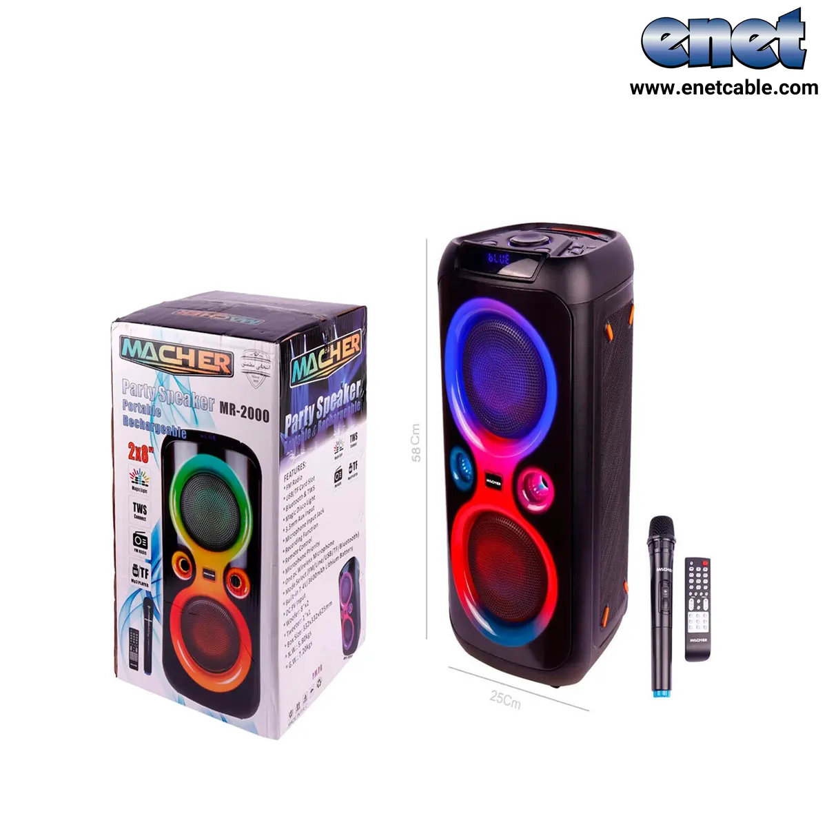 خرید و قیمت عمده اسپیکر چمدانی بلوتوثی رم و فلش خور Macher MR-2000 همراه میکروفون ⭐️| فروشگاه ای‌نت