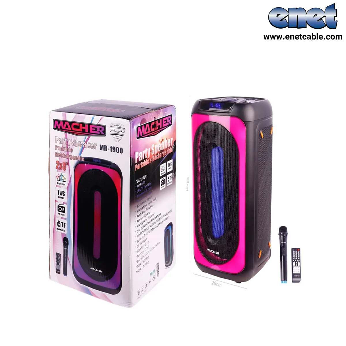خرید و قیمت عمده اسپیکر چمدانی بلوتوثی رم و فلش خور Macher MR-1900 همراه میکروفون ⭐️| فروشگاه ای‌نت