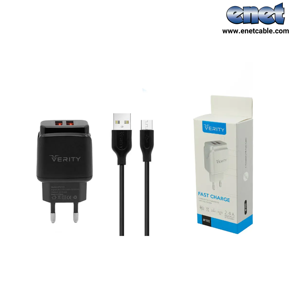 خرید و قیمت عمده شارژر دیواری فست شارژ Verity AP 2122 2Port + کابل میکرو ⭐️| فروشگاه ای‌نت