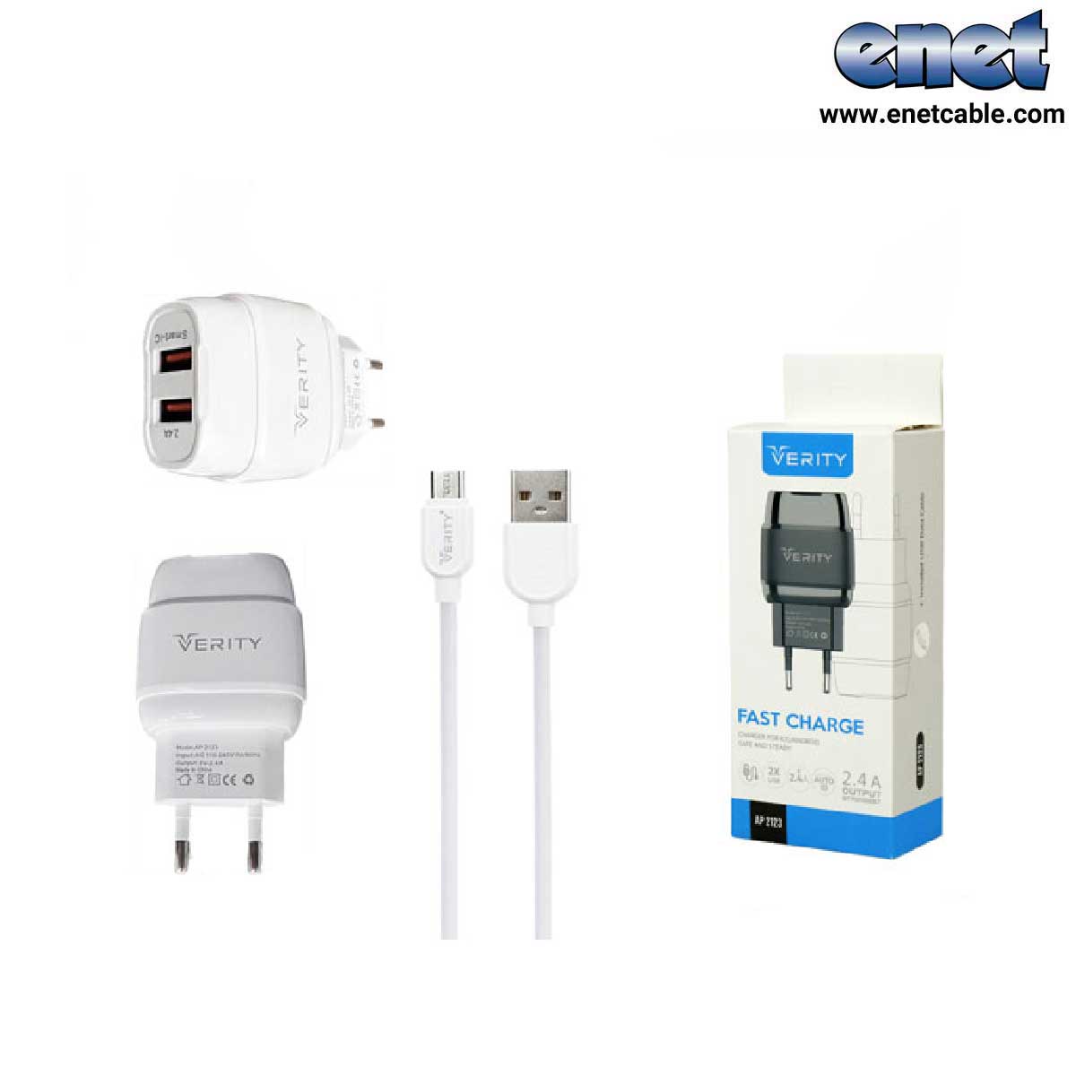 خرید و قیمت عمده شارژر دیواری فست شارژ Verity AP 2123 2Port + کابل میکرو ⭐️| فروشگاه ای‌نت