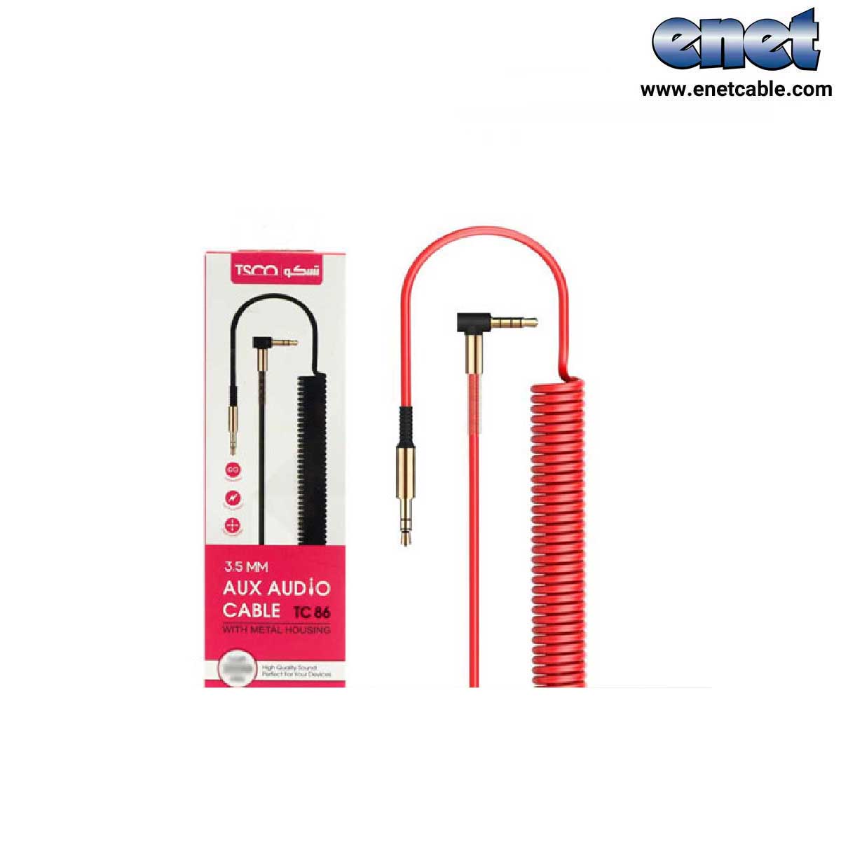 خرید و قیمت عمده کابل AUX 90 درجه فنری تسکو مدل TC86 ⭐️| فروشگاه ای‌نت